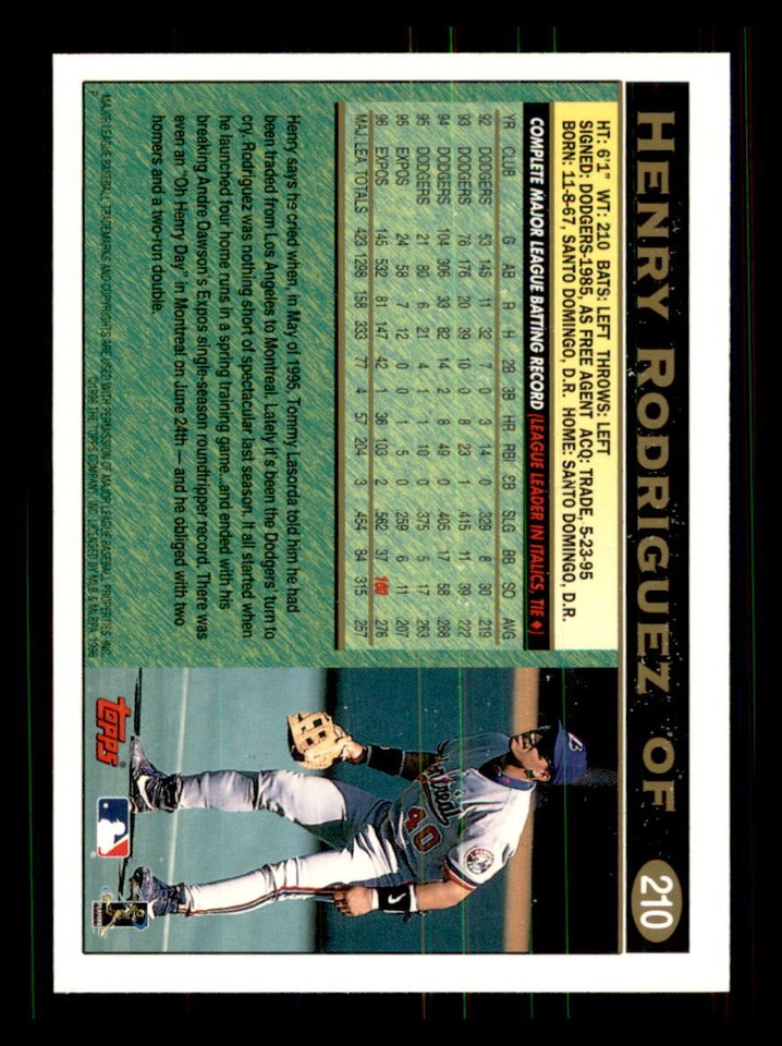 1997 Baseball Topps Henry Rodriguez Montreal Expos #210 | eBay