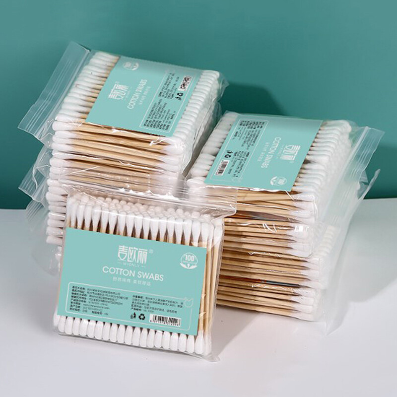100PCS Double Head Wood Cotton Swab Women Makeup Cotton Buds Tip Wood ...