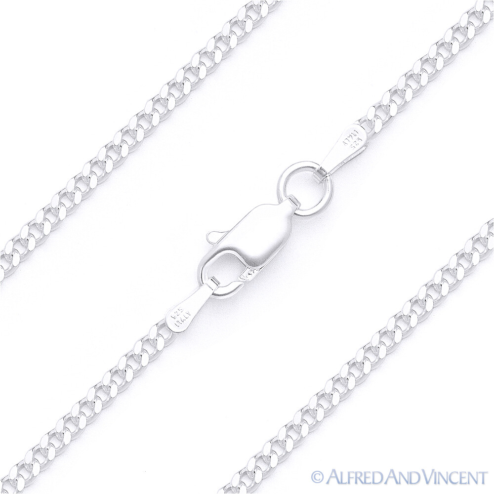 Solid Italy .925 Sterling Silver 2.1mm Cuban / Curb Link Italian Chain ...