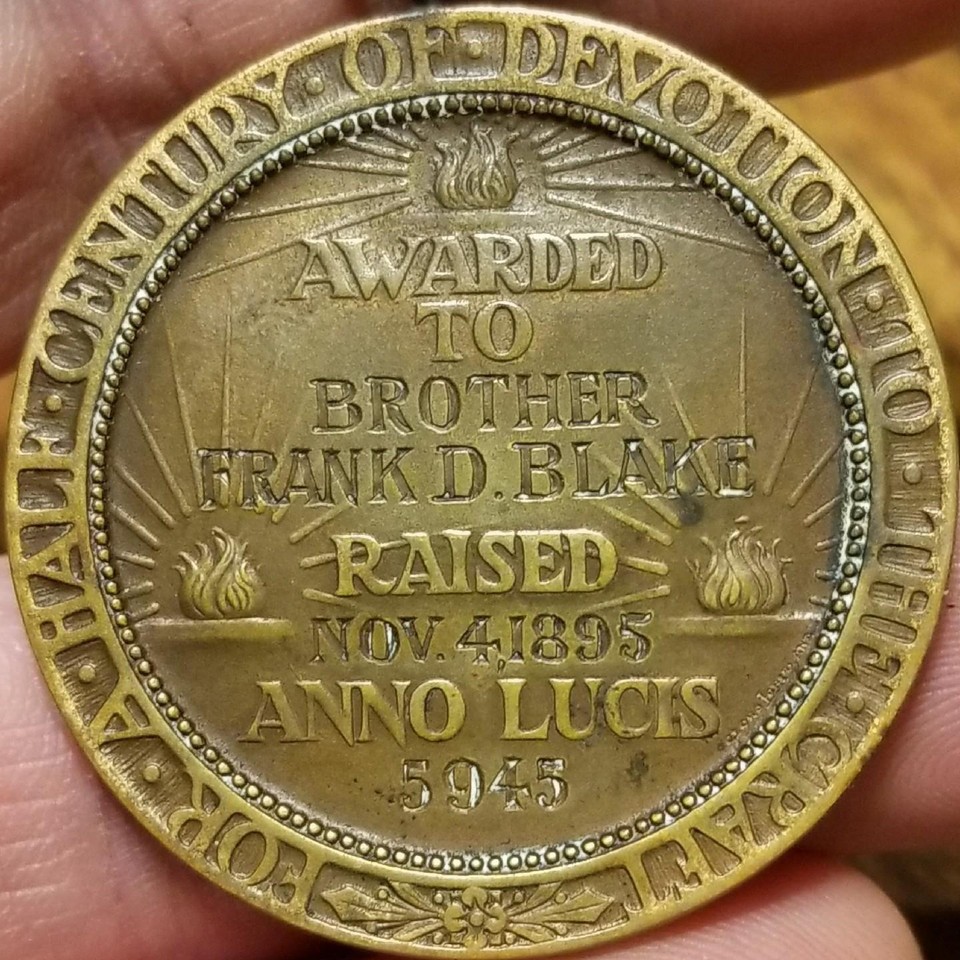 Medallic Art Masonic Named Award Medal 1895 New York Lodge Devotion To ...