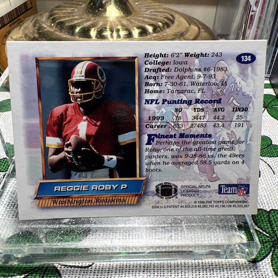 1994 Topps Finest Base #134 - Reggie Roby - Redskins! | eBay