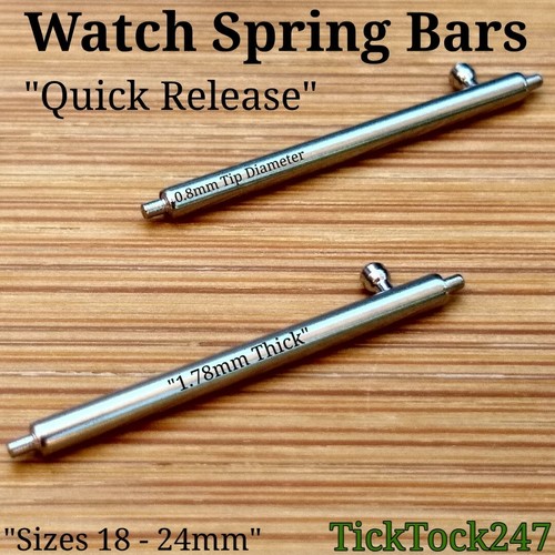 PAIR OF 1.78mm (W) QUICK RELEASE SPRING BARS PINS SIZES 12MM 20MM 22MM ...