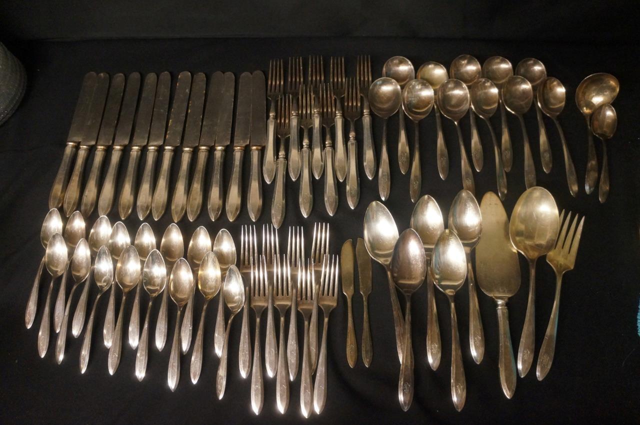 68 Pcs Oneida Community Silverplate Patrician Monogram M Spoons Fork ...