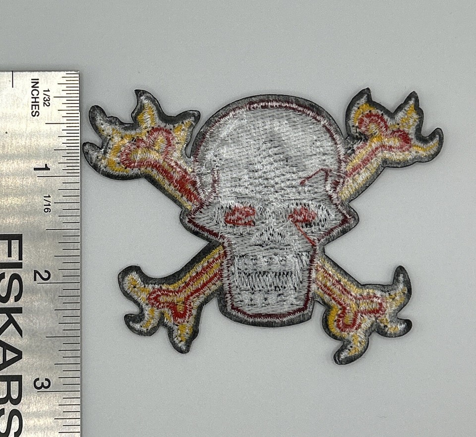 Fiery Cross Bones & Skull Embroidered Iron-On/Sew-On Patch P165b | eBay