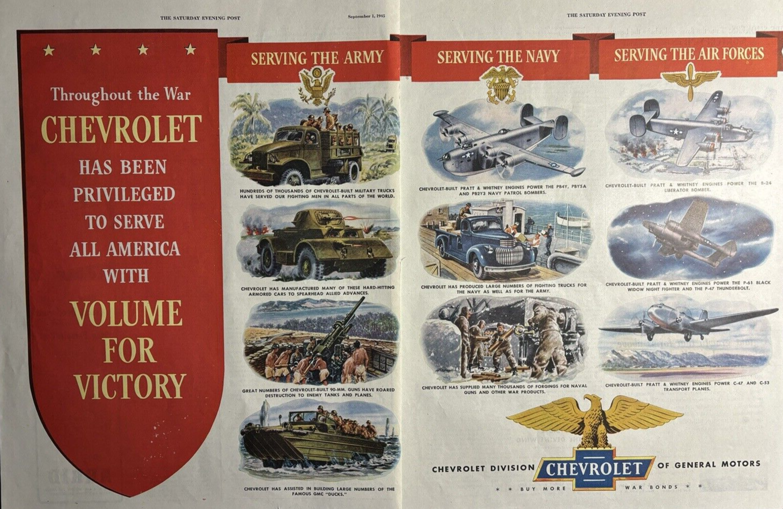 1945 Chevrolet Serving Army Air Force WW 2 Navy Volume Victory Vintage ...
