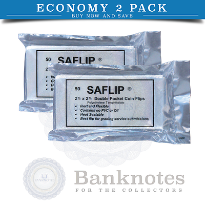 100 Coin Flips Saflip 2.5 x 2.5 Museum Quality 2 Pocket Double + Paper ...