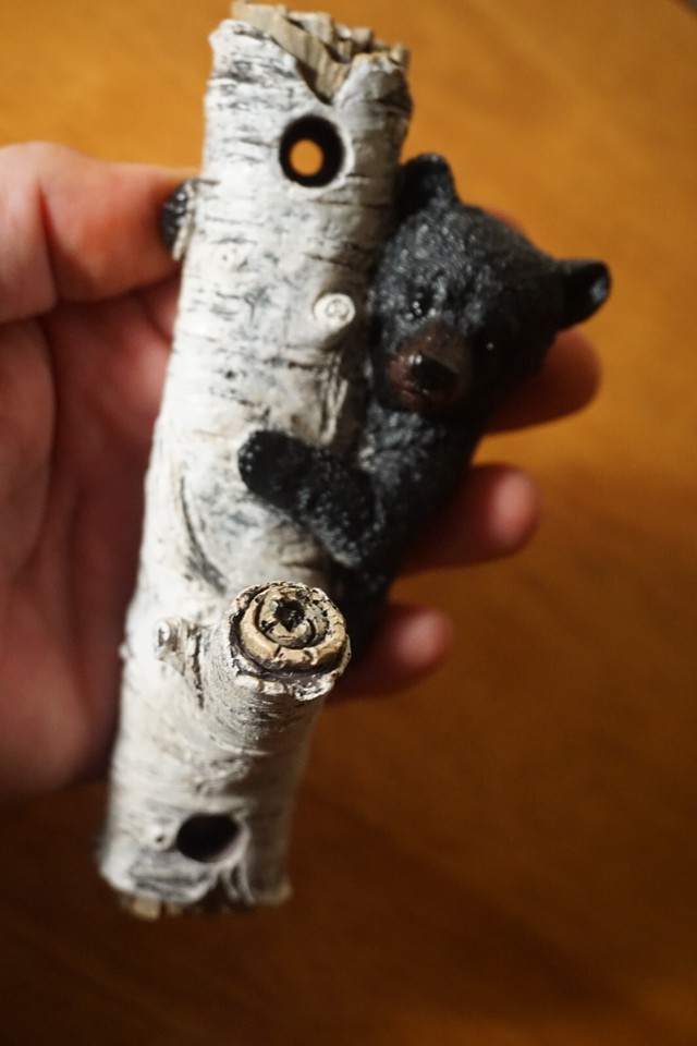 Black Bear Cub Hook Figurine Climbing Birch Tree Rustic Lodge Cabin ...
