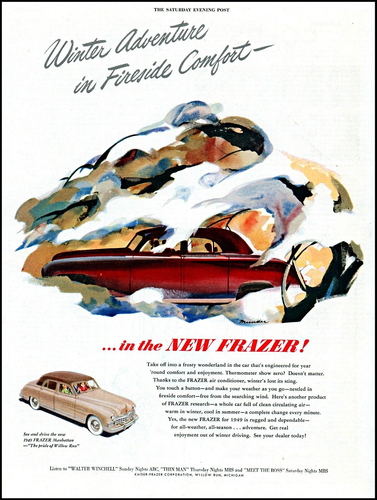 1949 Frazer automobile car frosty winter driving vintage art Print Ad ...