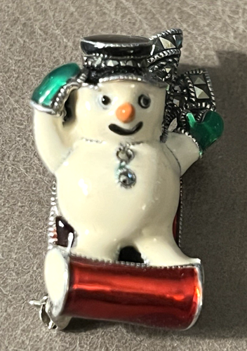 Vintage Judith Jack Sterling Silver Enamel Snowman Marcasite Brooch | eBay