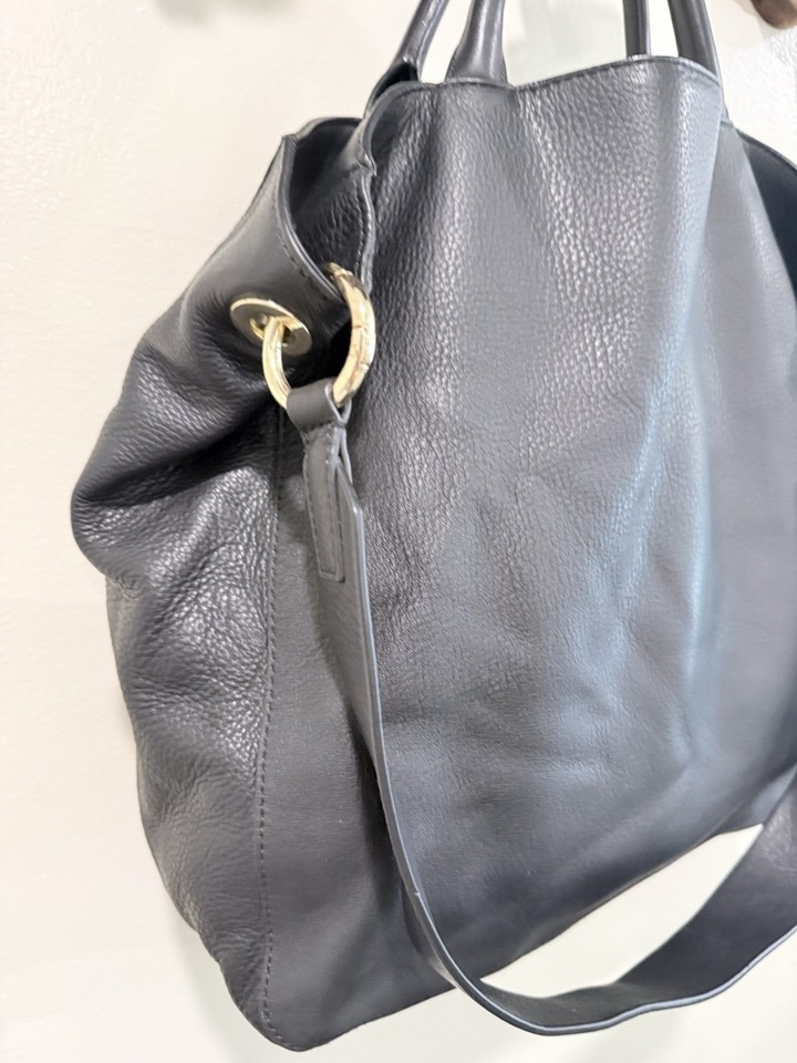 Mark & Graham Hobo Black Leather Convertible Shoulder Bag with Gold ...