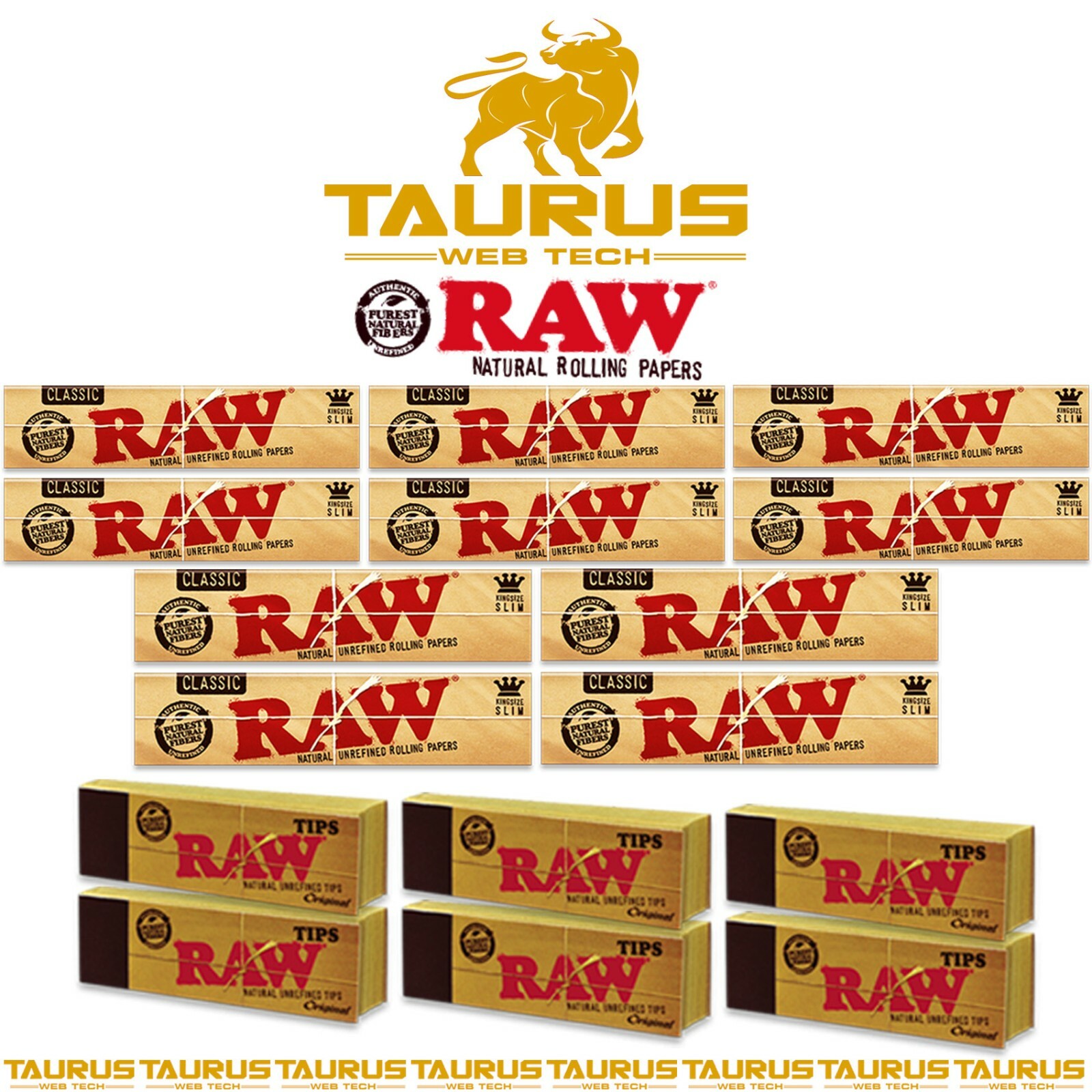 RAW Rolling Papers KING SIZE SLIM Classic TIPS Unrefined Roach Cards ...
