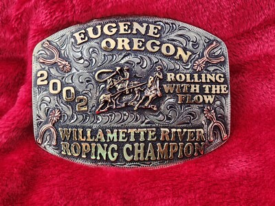 RODEO TEAM ROPING CHAMPION TROPHY BUCKLE☆PRO☆EUGENE OREGON☆2002☆RARE ...