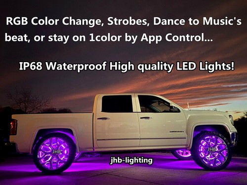 15.5" Bluetooth RGB Color Change LED Truck Wheel Rings Lights + 4Rock ...