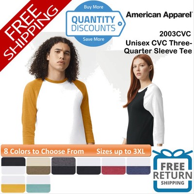 🔥 American Apparel CVC Three-Quarter Sleeve T Shirt ring-spun Up To 3XL ...