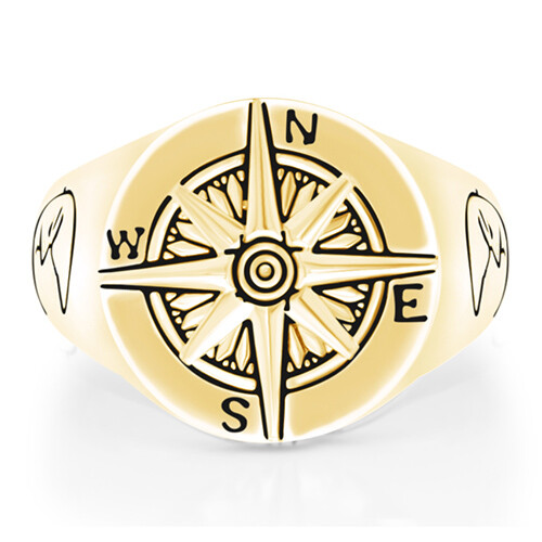 Historical Half Moon Compass Men's Ring 14K Yellow Gold Plated Sterling ...