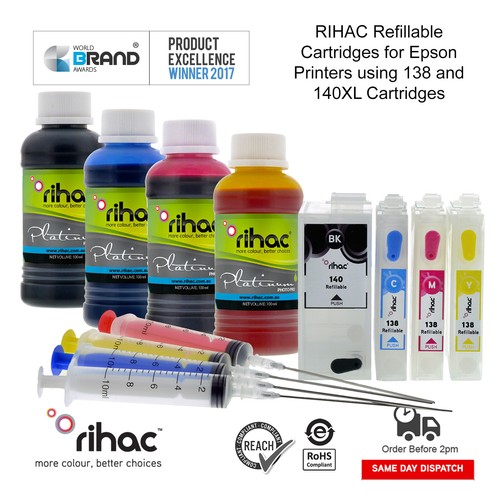 Rihac Epson 138 140 Refillable ink Cartridge kit - Dye Pigment or ...