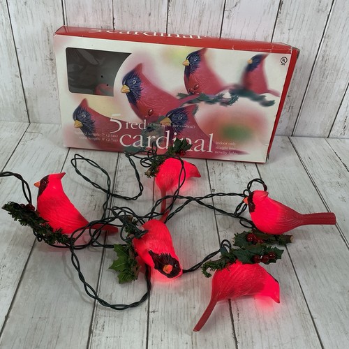 Vtg Red Cardinal Christmas Blow Mold Holiday Lights Indoor String Of 5 ...