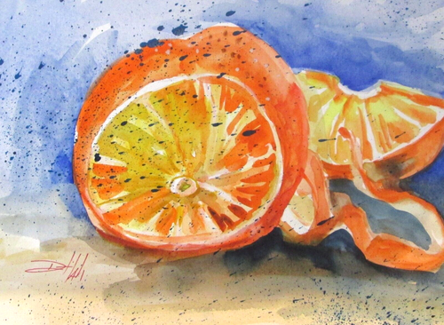 Delilah orange still life fruit impressionism 9x12 watercolor original ...