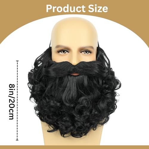 Grey Fake Beard for Wizard Cosplay Realistic Gray Curly Mustache Black ...