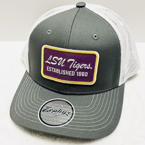 Zephyr LSU Tigers Script Patch Trucker Hat Cap Adjustable Snapback Gray ...