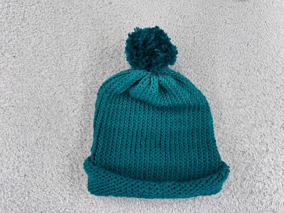 Beanie Toque Womens One Size Teal Green Pom Knit Acrylic Blend Ski Warm ...