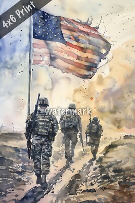 Flag during Gulf War conflict watercolor Art 4x6 Print | eBay