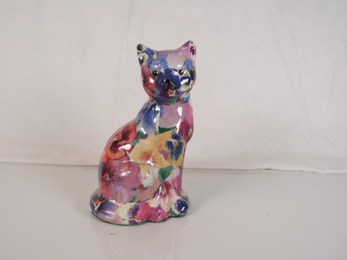 Vintage Decoupage Ceramic Patchwork Floral Sitting Cat Figurine 6" Tall ...