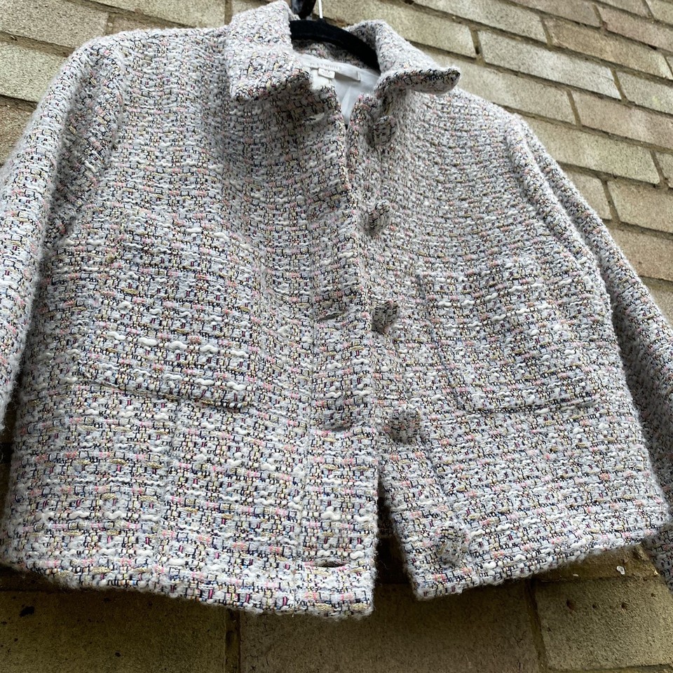 Anthropologie Flat White Cropped Tweed Jacket • XS • Classic Feminine ...