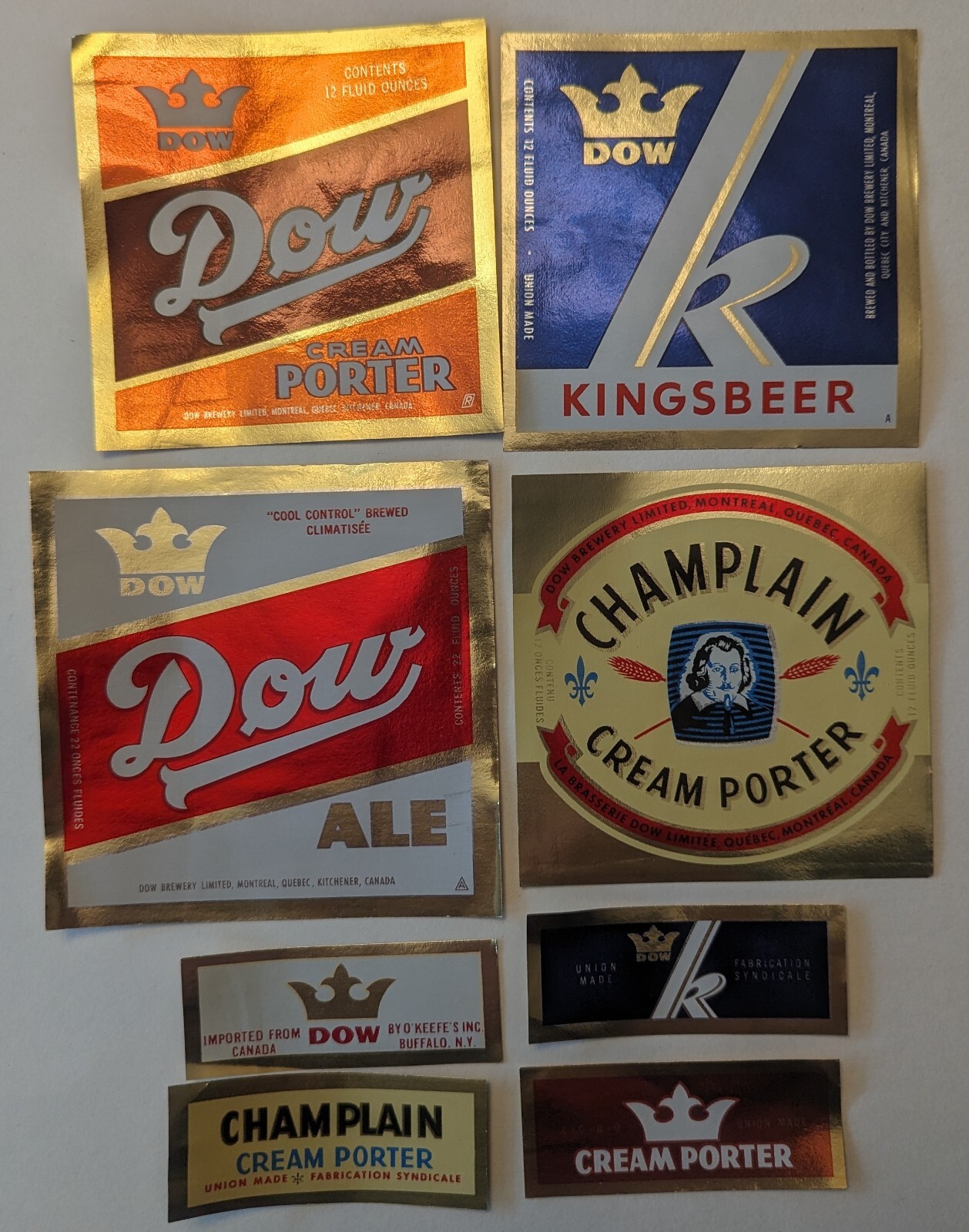 Lot of 8 Vintage Dow Beer Labels, Montreal - Unused | eBay