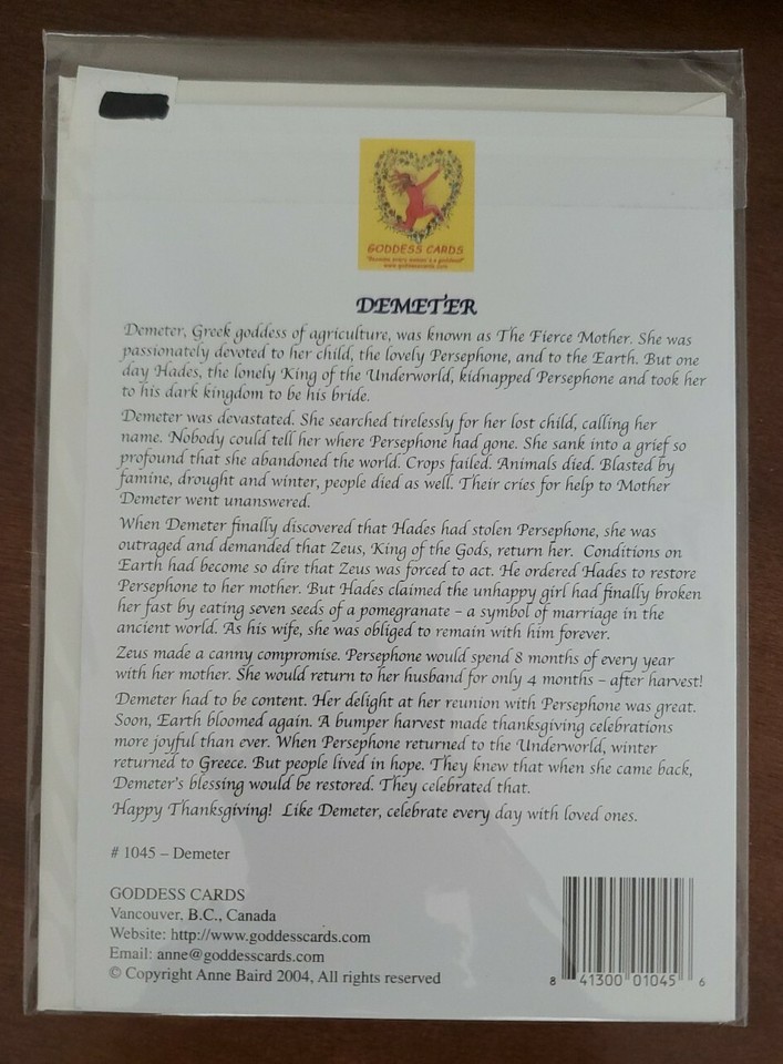 Goddess Cards Anne Baird "DEMETER The Fierce Mother" blank card w ...