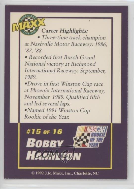 1992 Maxx Bobby Hamilton Rookie of the Year Bobby Hamilton #15 | eBay