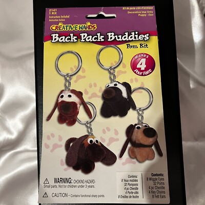 New CREATIVE HANDS Pom Craft Kit Backpack Buddies/Keychains Makes 4 ...