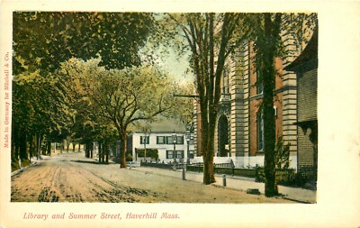 LIBRARY & STREET, HAVERHILL, MASSACHUSETTS, VINTAGE POSTCARD | eBay