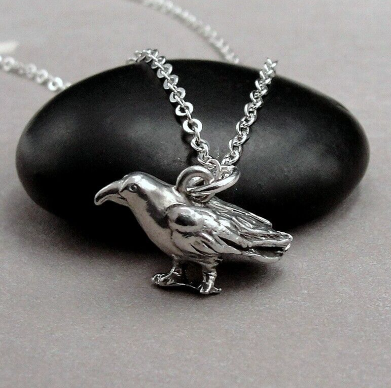 Crow Necklace A Silver And Black Winged Crow Skull Pendant Necklace