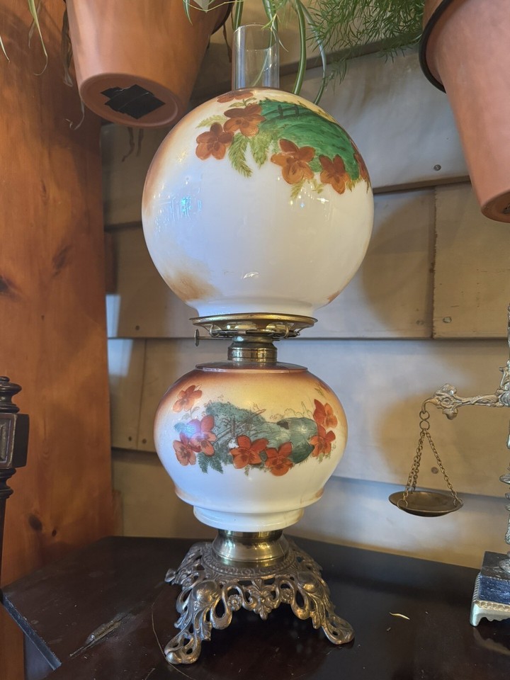 Antique Gone With The Wind Hurricane Parlor Lamp Hunting Oil | eBay