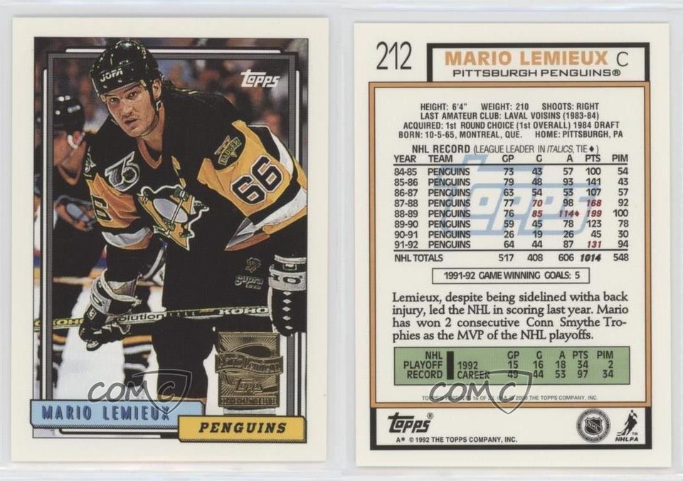 2000-01 Topps Mario Lemieux Reprints Mario Lemieux (Topps) #16 HOF 0a5t ...