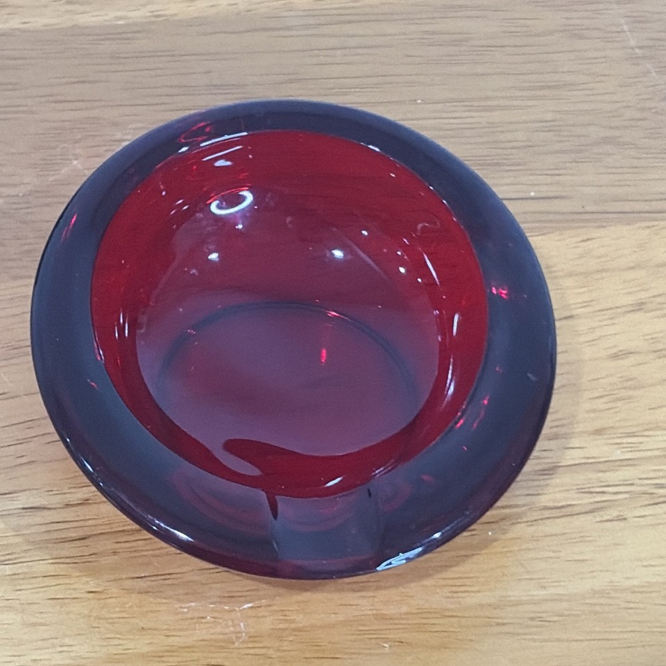 MCM Vintage Viking Ruby Red Glass Orb Ashtray & Lighter Table top Set ...