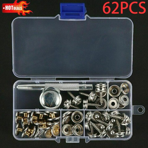 62X Heavy Duty Snap Fasteners Press Studs Kit +Poppers Leather Button ...