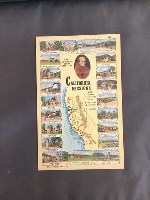 Vintage Postcard California Missions. Map With Locations Of The ...