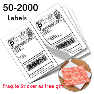 50-2000 Premium 8.5x5.5 Half Sheet Shipping Labels Self Adhesive 2 Per ...