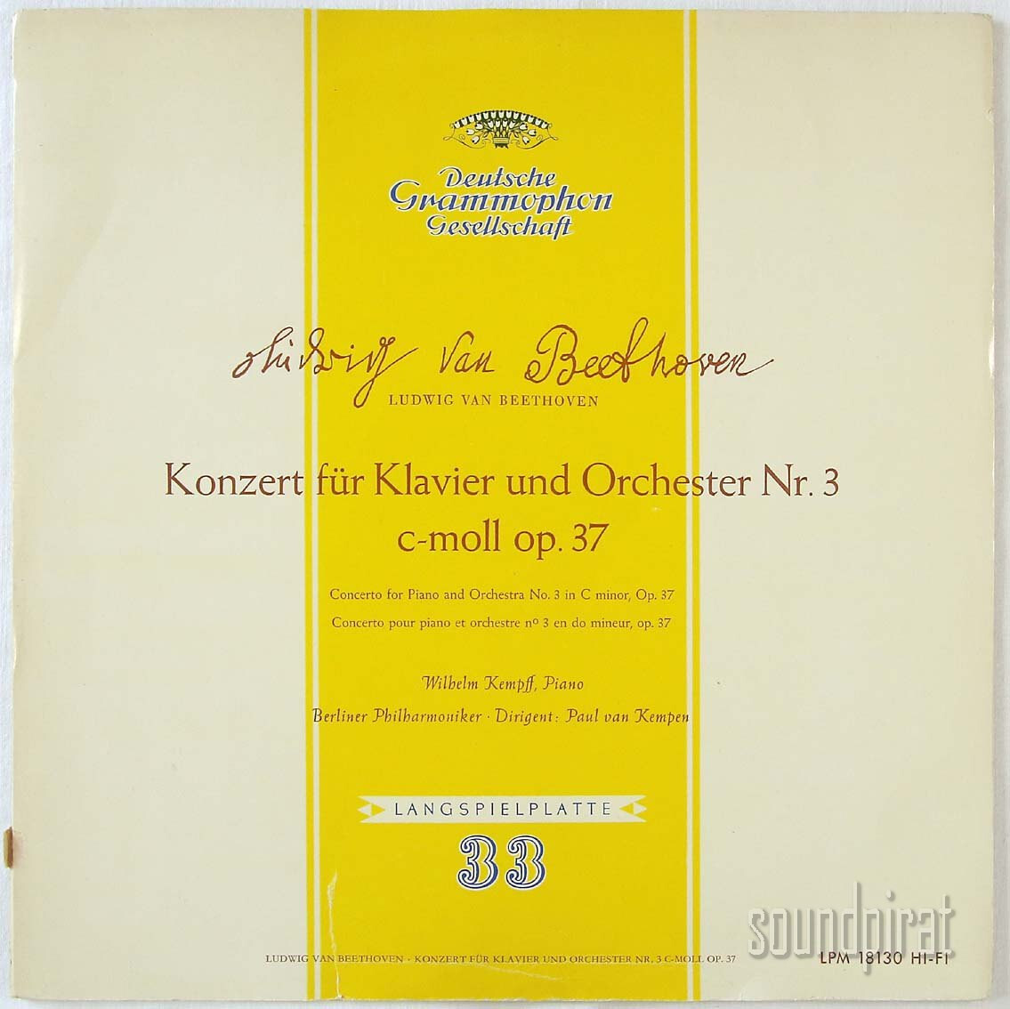 KEMPFF & VAN KEMPEN BEETHOVEN PIANO CONCERTO NO.3 DGG ED.1 TULIP LPM ...