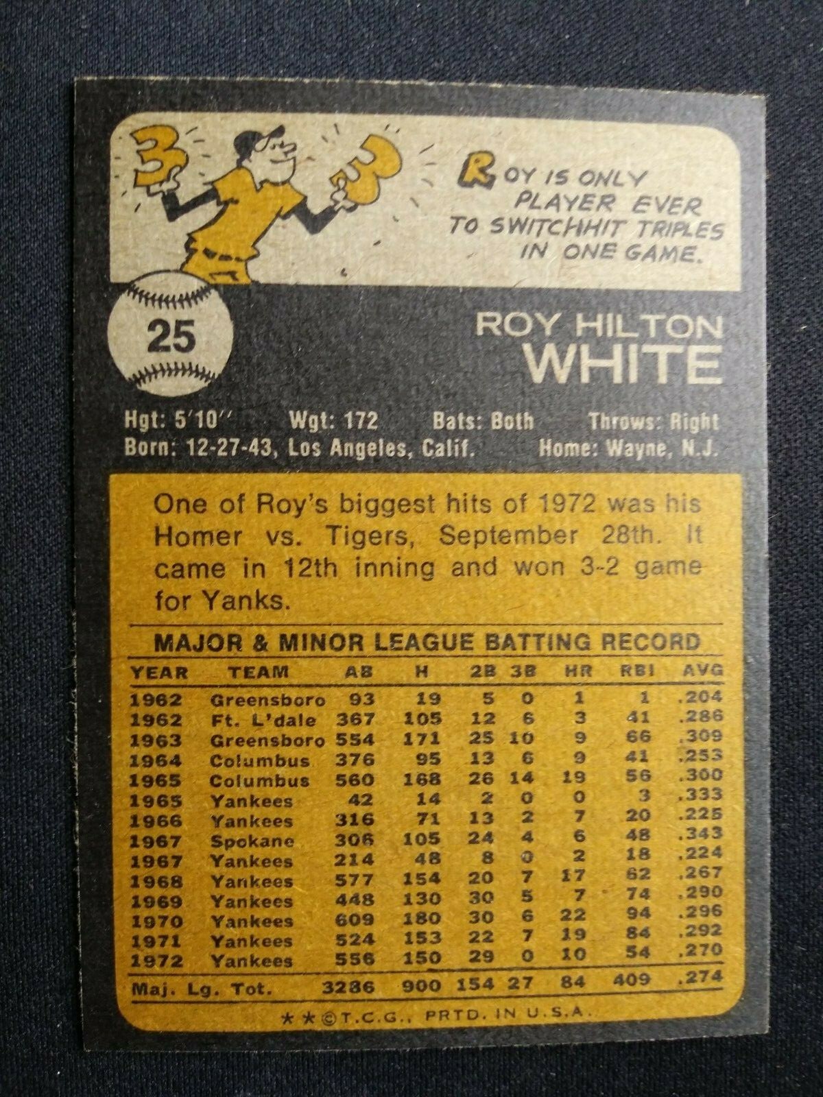 1973 Topps Baseball Card # 25 Roy White - New York Yankees | eBay
