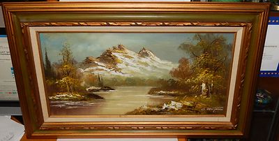 G WHITMAN SNOW MOUNTAIN RIVER LANDSCAPE LARGE ORIGINAL OIL ON CANVAS ...