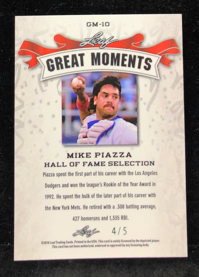 2016 Leaf Great Moments Mike Piazza Hall Of Fame Selection GM-10 GREEN ...