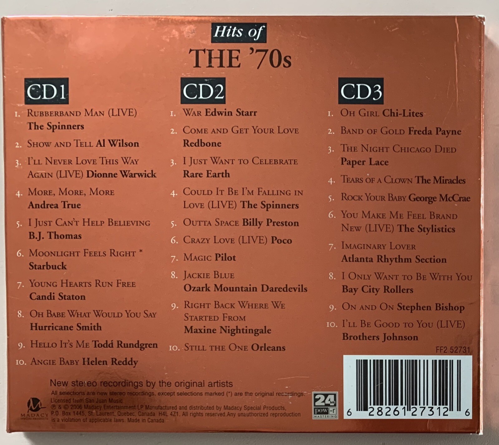 Hits of the ‘70s ~ Various Artists, 3 CDs (2006, Madacy) 628261273126| eBay