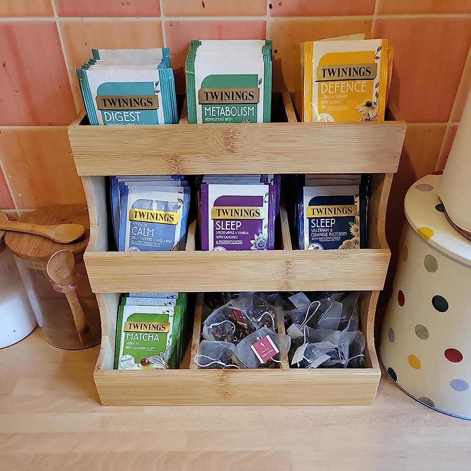 Tea Bags Organizer Wooden Vertical Storage BOX Coffee Sugar Pack ...
