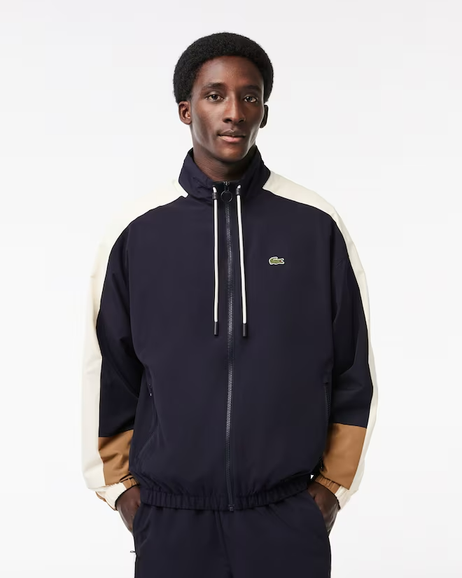 Lacoste Men's Water-Resistant Colorblock Zip-Up Jacket- Brown, Navy ...