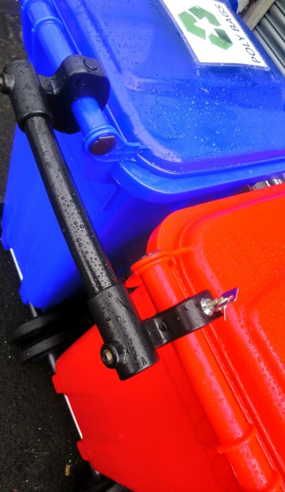 Wheelie bin lock, clamp. Smart bin clamp Snap on or Lock on NO DRILLING ...