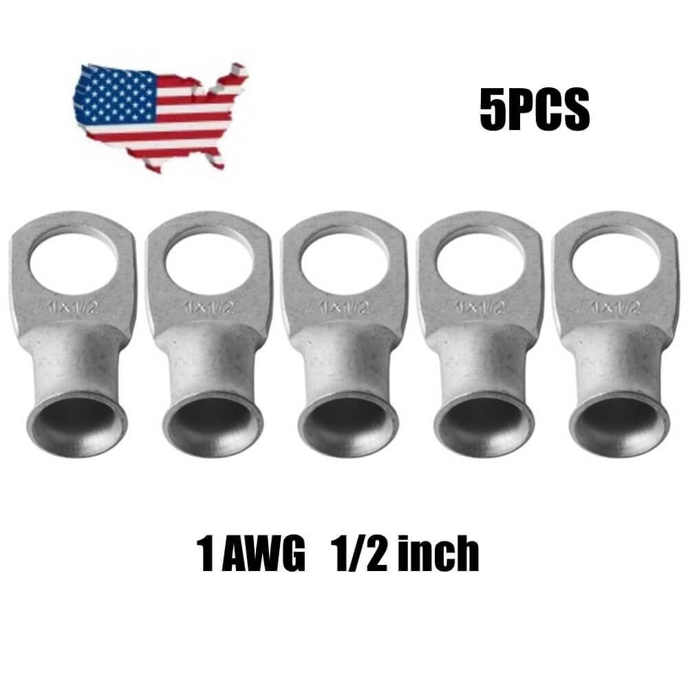 5pcs Battery Cable Ends Lugs 1AWG 1/2 inch Copper Ring Terminal Wire ...