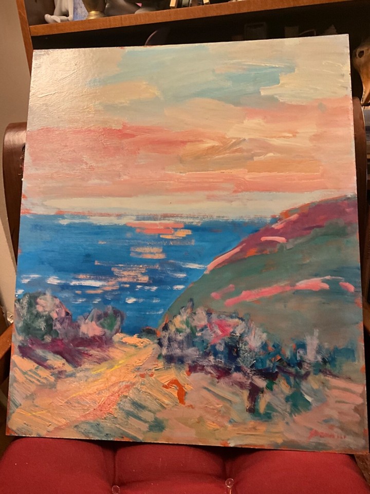 Untitled by Juan Guzman painting coast ocean hills seascape | eBay